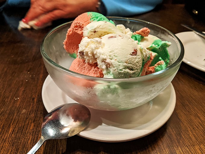 The Italian flag in ice cream form&mdash;a sweet finale that proves Yarusso Bros understands that ending a meal is just as important as starting one.