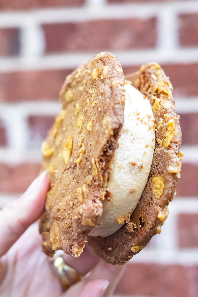 The humble ice cream sandwich gets a gourmet makeover. Homemade cookies embrace premium ice cream in a nostalgic treat worth saving room for.