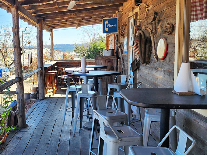 The outdoor seating area offers mountain views with your meal&mdash;nature's perfect digestif after a serious barbecue session.
