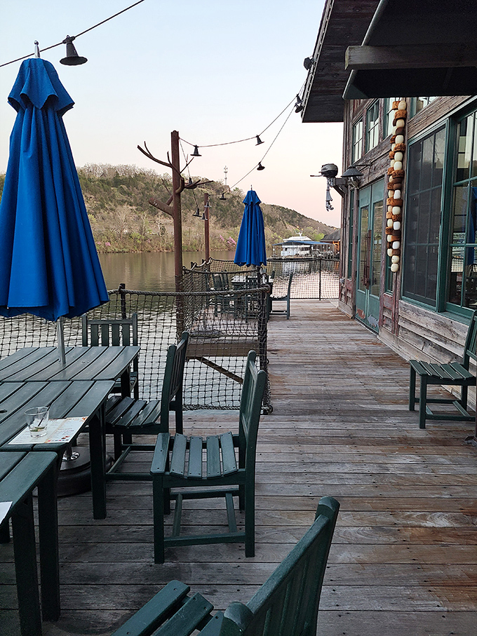 The lakeside deck at sunset offers more than just outdoor seating&mdash;it's front-row tickets to nature's evening show with dinner service included.