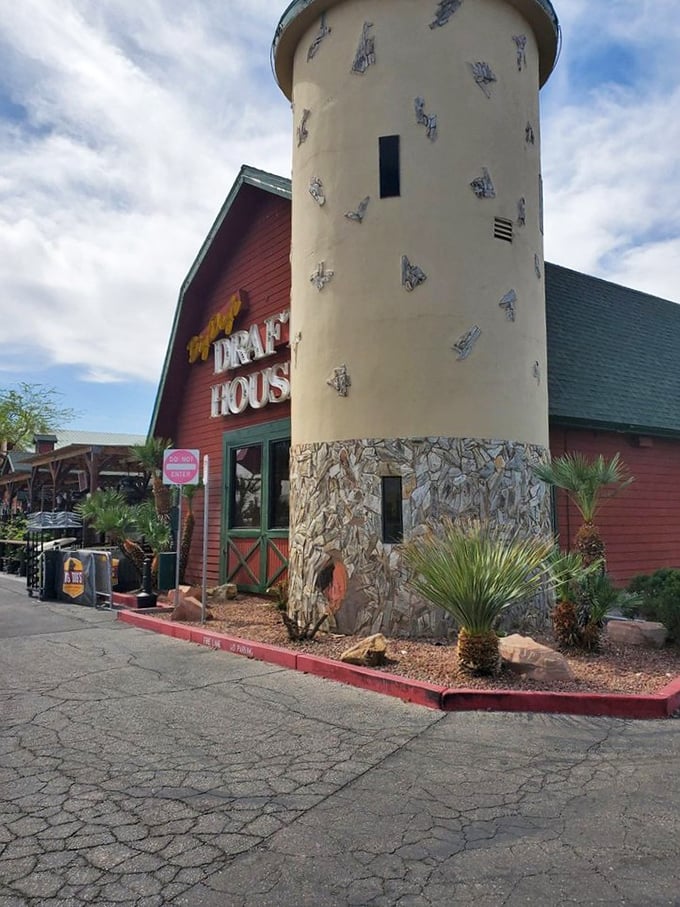 The distinctive silo and red barn exterior channel Wisconsin farmland charm in the desert. It's like the Midwest packed its bags and moved to Vegas.