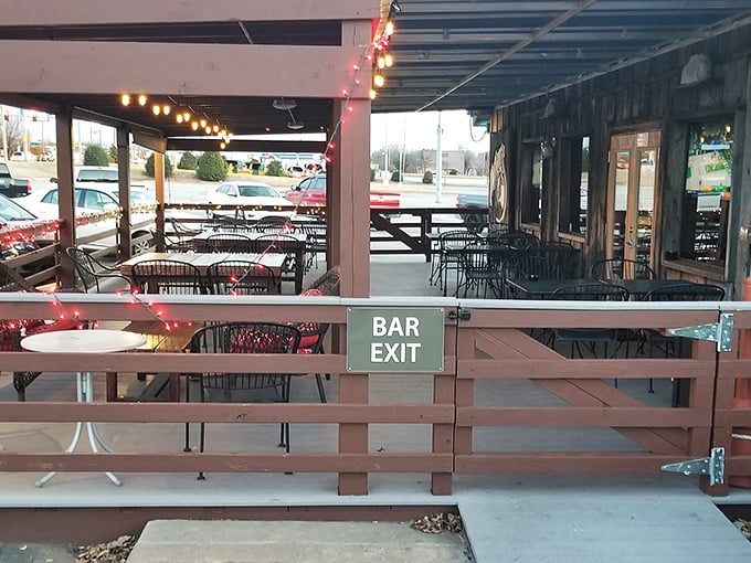 The outdoor patio awaits with string lights and promise &ndash; a perfect spot for enjoying Oklahoma evenings with a side of seafood satisfaction.