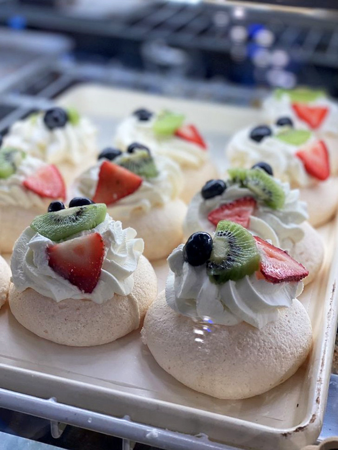 These pavlovas are little clouds of meringue heaven topped with fresh fruit. Dessert doesn't get more Australian unless a koala served it.