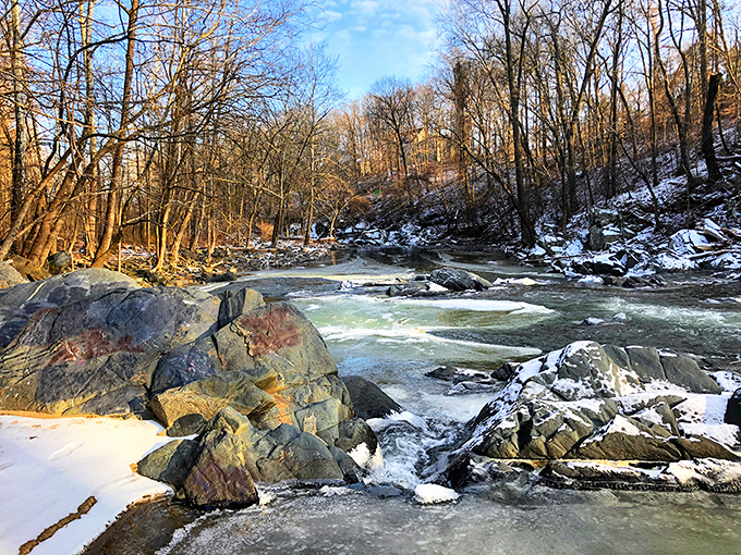 Winter transforms the river into nature's own ice sculpture garden. The cold never bothered this waterway anyway&mdash;it just puts on a different show.