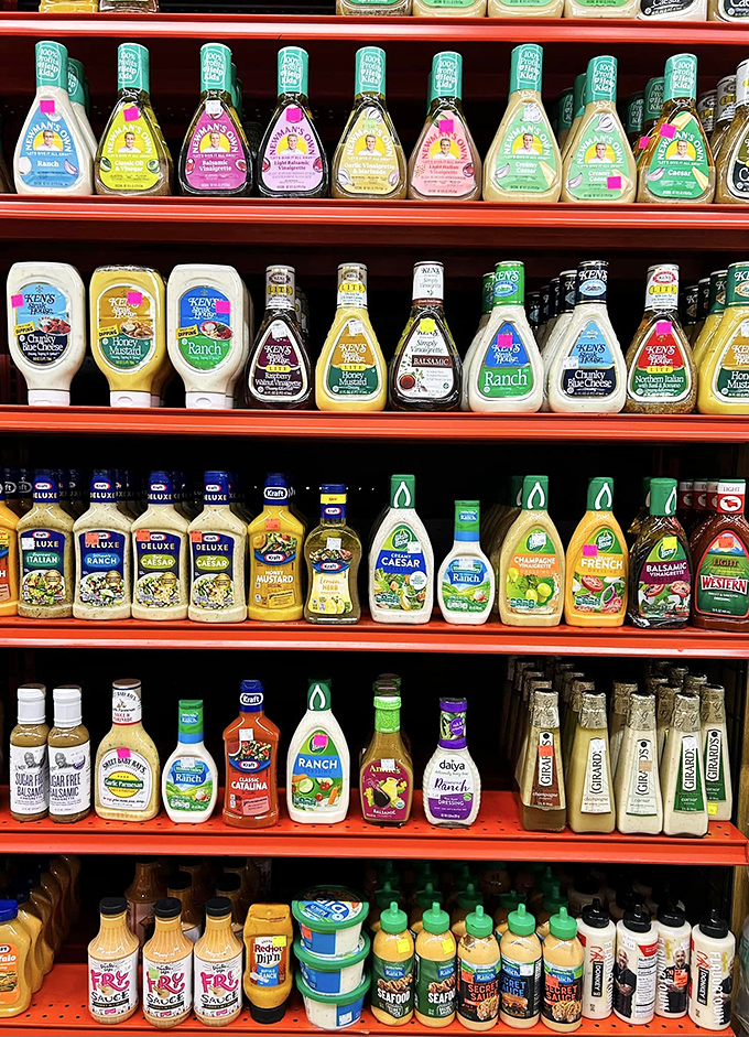 The salad dressing aisle—where the hardest decision you'll make today is choosing between ranch and thousand island for tonight's dinner.