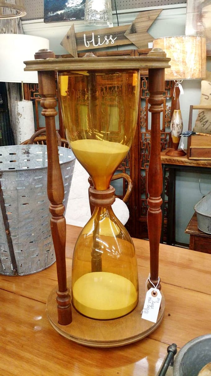Time standing still. This magnificent hourglass doesn't just measure minutes&mdash;it reminds us that hunting for treasures is never a waste of time.