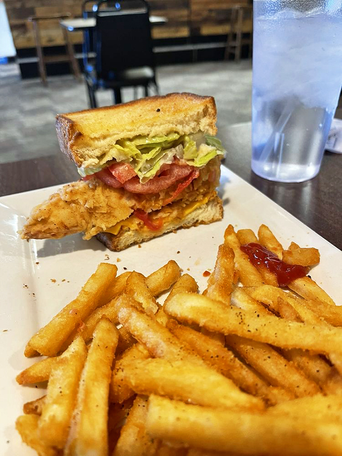 Not in a waffle mood? The sandwich selection stands ready for duty. This crispy chicken creation proves Wayne's excels beyond the grid. 
