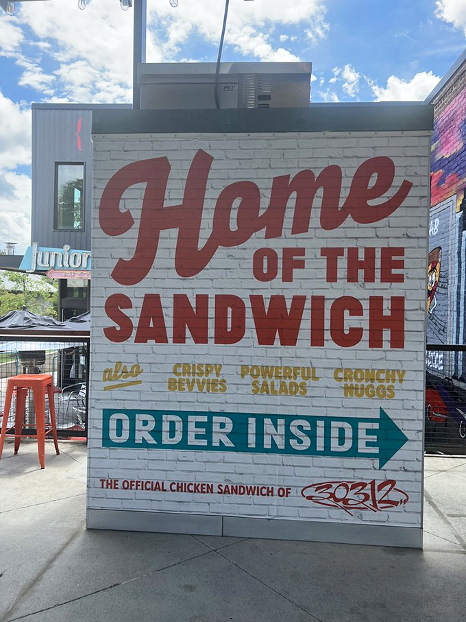 "Home of the Sandwich" isn't just signage&mdash;it's truth in advertising. The "CRISPY POWERFUL CRUNCHY" promise delivers.