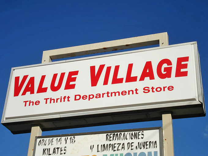 The beacon that guides bargain hunters to paradise. Under that blue sky, Value Village promises treasures for those willing to search.