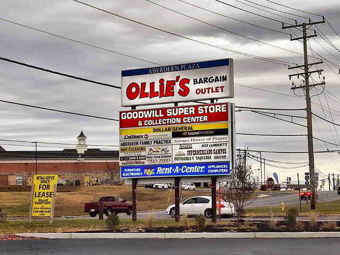The Aberdeen Shopping Plaza sign stands tall, with Ollie's name proudly at the top&mdash;a retail Robin Hood among the usual suburban suspects.