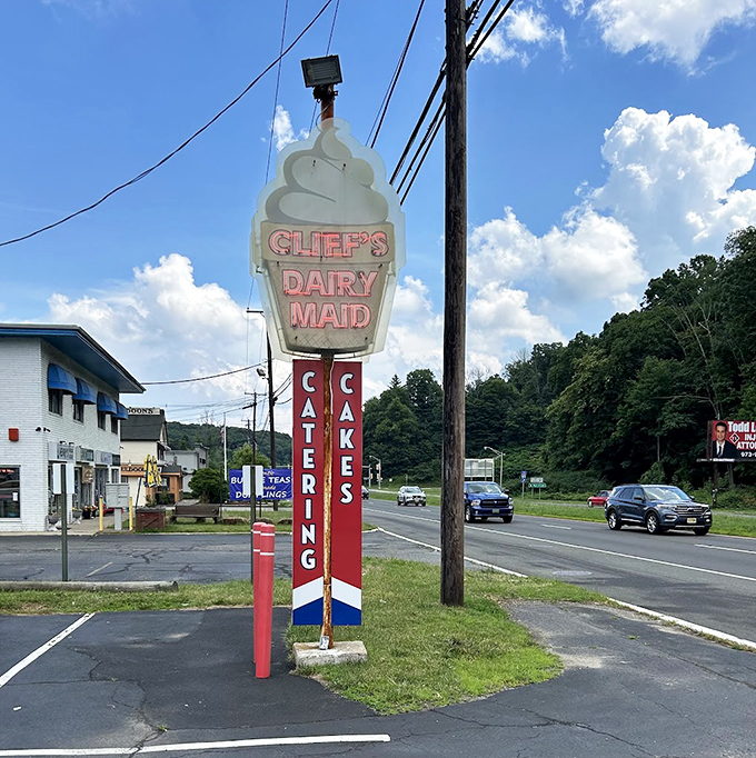 The roadside beacon that's guided dessert pilgrims for generations. This sign doesn't just advertise ice cream&mdash;it promises happiness.