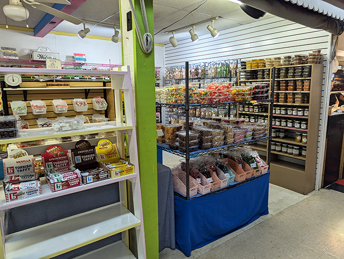 The candy and snack section provides sweet fuel for serious shoppers, offering nostalgic treats that taste like childhood alongside Amish-made specialties.