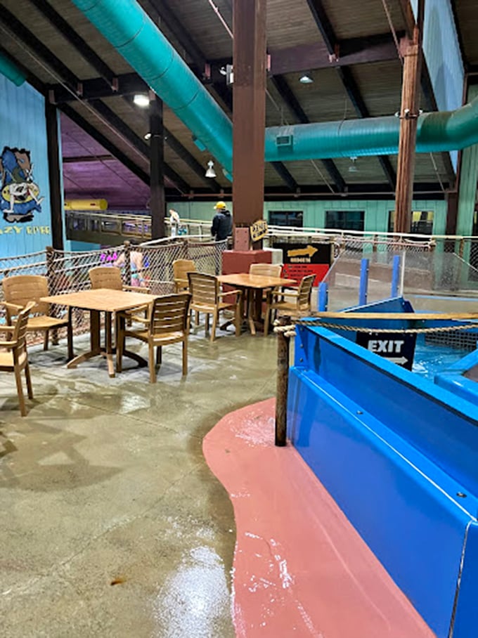 These dining tables strategically positioned near the action embody the parental sweet spot &ndash; close enough to supervise, distant enough to avoid the splash zone.