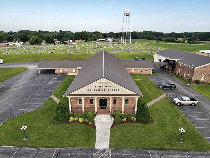 Even modern buildings like the Ethridge Church of Christ exist harmoniously alongside traditional ways in this unique Tennessee community.