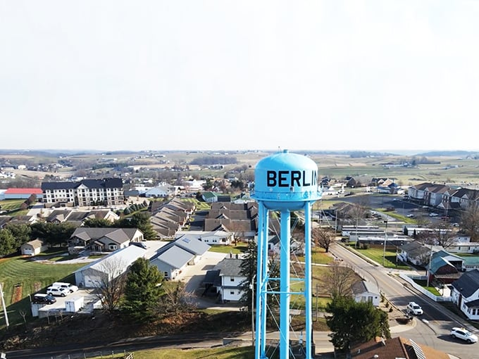 From above, Berlin's iconic blue water tower stands sentinel over a community that has masterfully balanced preservation and progress, tradition and tourism.