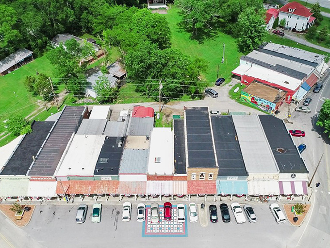 From above, Bell Buckle reveals its perfect small-town proportions. Just enough shops to explore, not enough to overwhelm.