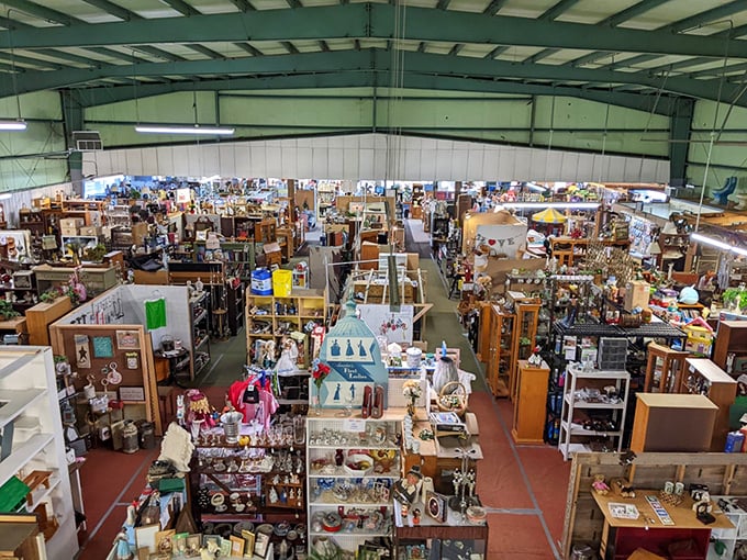 The bird's-eye view reveals the magnificent sprawl of this vintage wonderland. Like looking down at a living museum of American material culture.