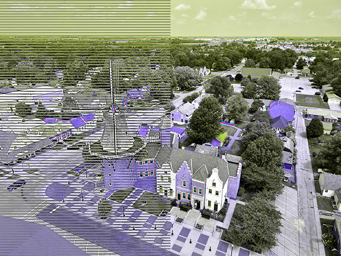 From above, Pella reveals itself as a meticulously planned homage to Dutch heritage, nestled comfortably in Iowa's rolling landscape.