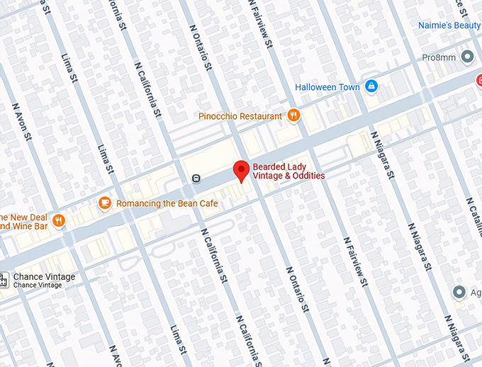 16. bearded lady vintage & oddities map