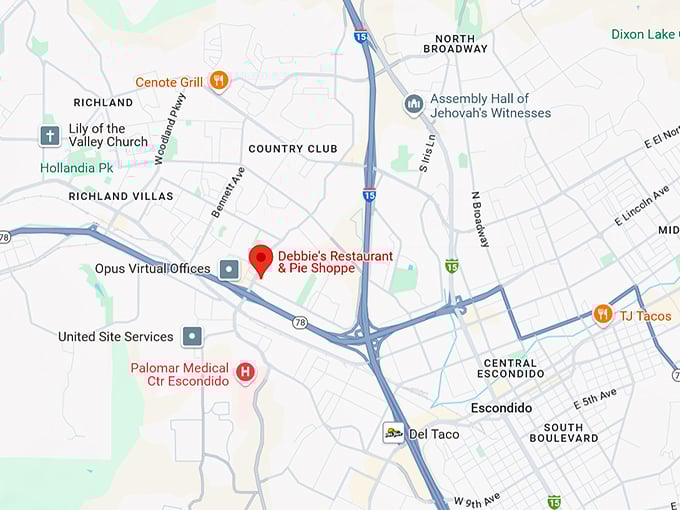 16. debbie's restaurant & pie shoppe map