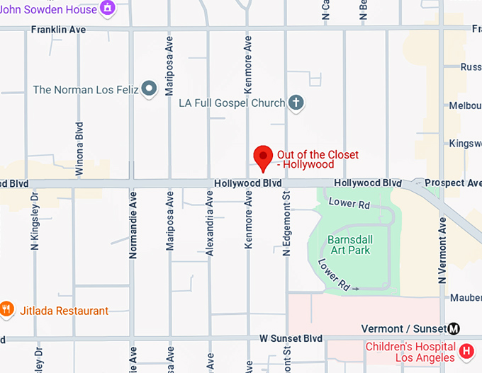 16. out of the closet hollywood (4905 hollywood blvd) map