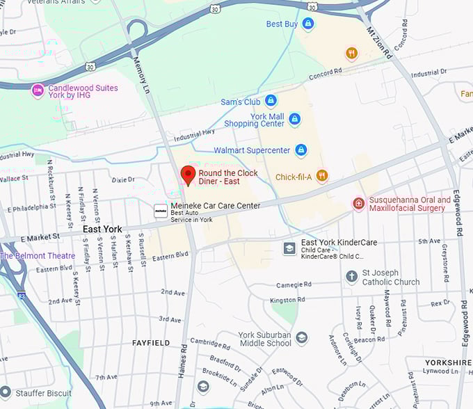 16. round the clock diner east map