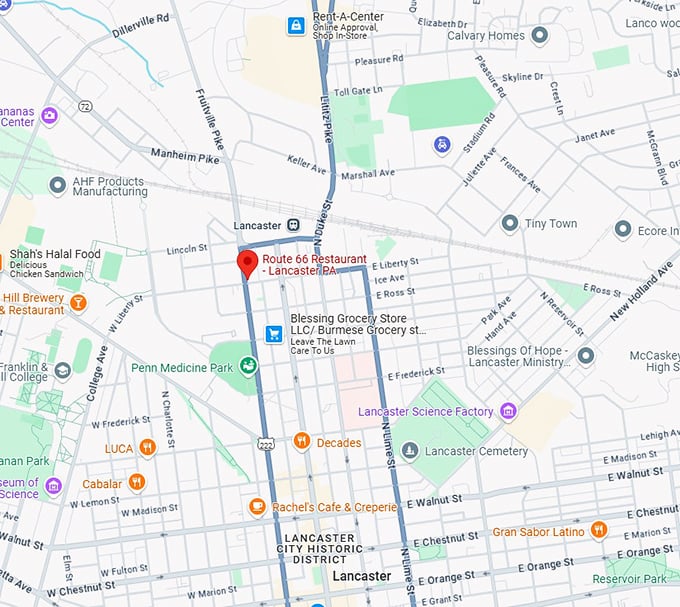 16. route 66 restaurant lancaster pa map