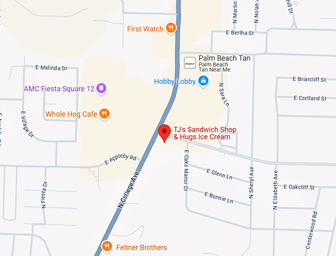 16. tj's sandwich shop & hugs ice cream map