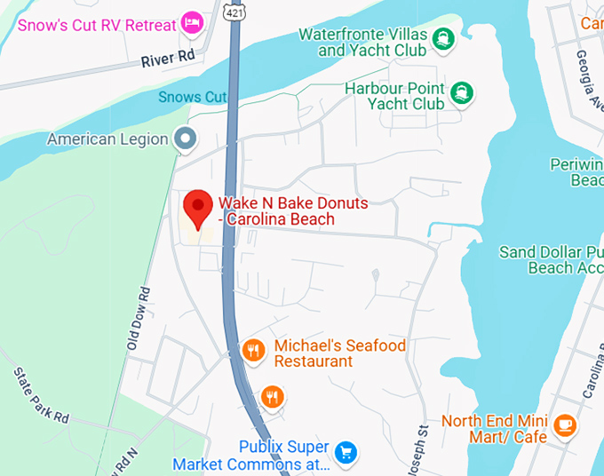 16. wake n bake donuts carolina beach map