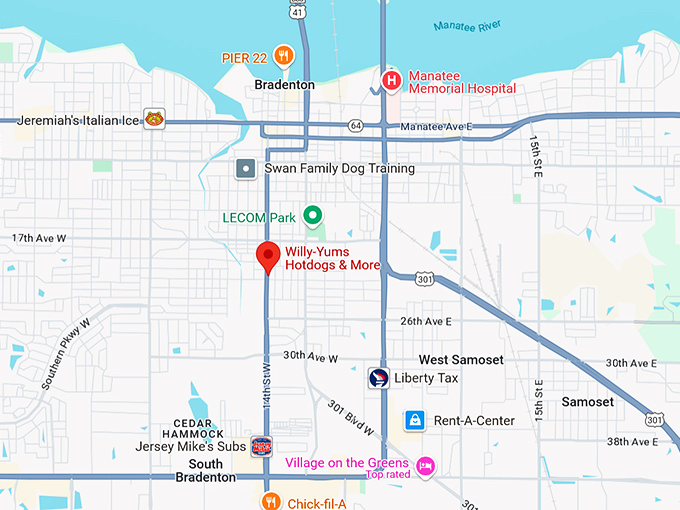 16. willy yums hotdogs & more map