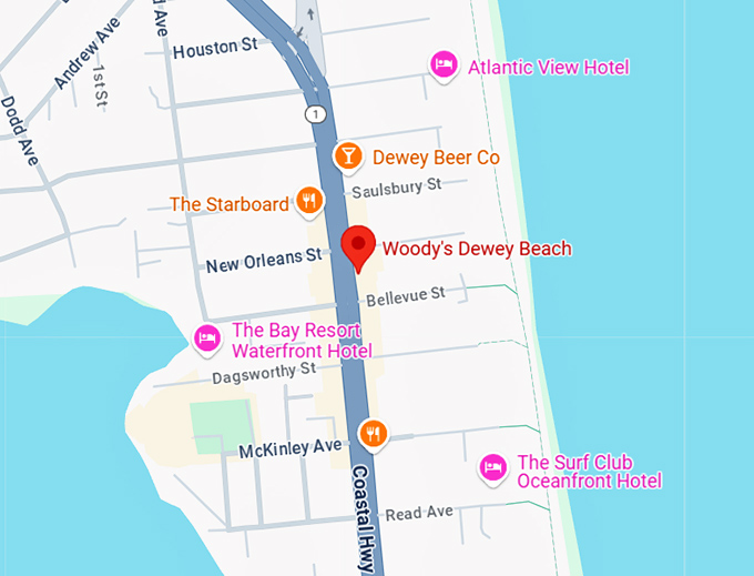 16. woody's dewey beach map