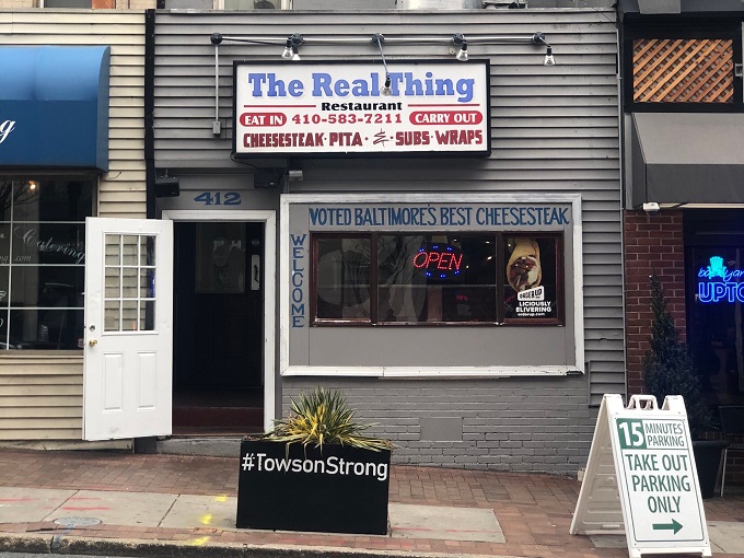 The unassuming storefront of The Real Thing in Towson might not catch your eye, but locals know this modest exterior hides cheesesteak greatness within.