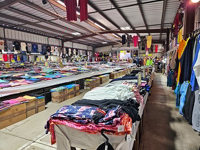 Treasure hunters' paradise! Rows of colorful clothing stretch to infinity at Arizona Market Place, like a retail Grand Canyon that swallowed a department store.