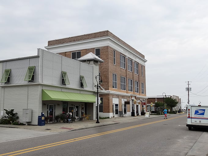 Historic brick buildings line Bay St. Louis's charming main street, where time seems to slow down just enough to savor life.