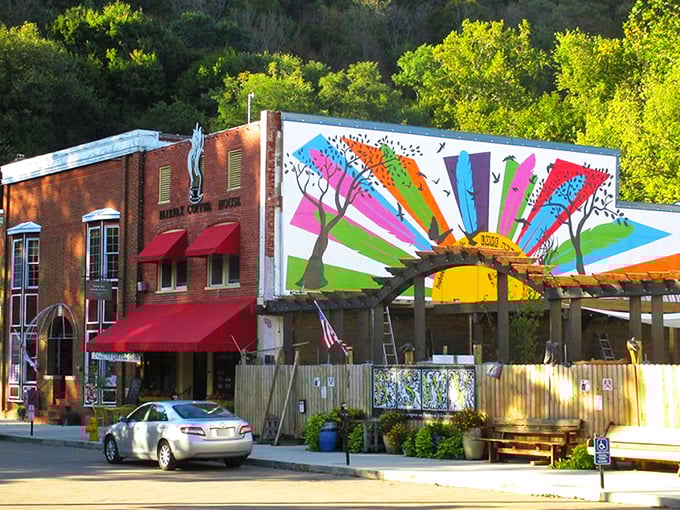 Berkeley Springs: A splash of color against historic brick&mdash;this mural proves small towns can pack big artistic punches.