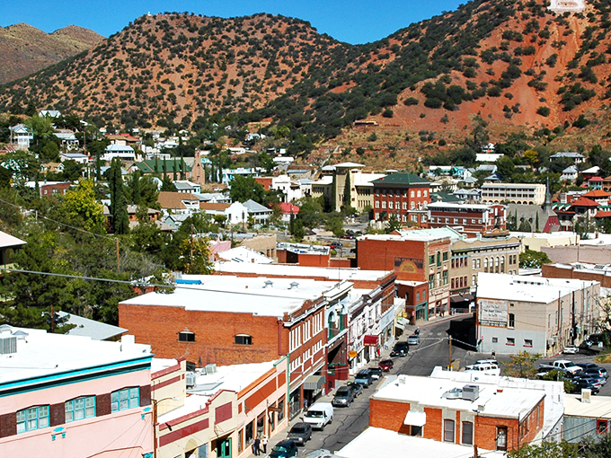Bisbee's colorful hillside homes cling to the mountainside like a Mediterranean village that took a wrong turn and landed in Arizona.