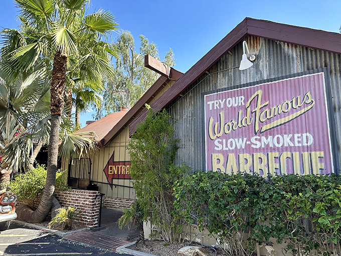 Bobby-Q's rustic charm beckons with that "World Famous" sign—a bold claim until you taste the brisket and realize they're being modest.