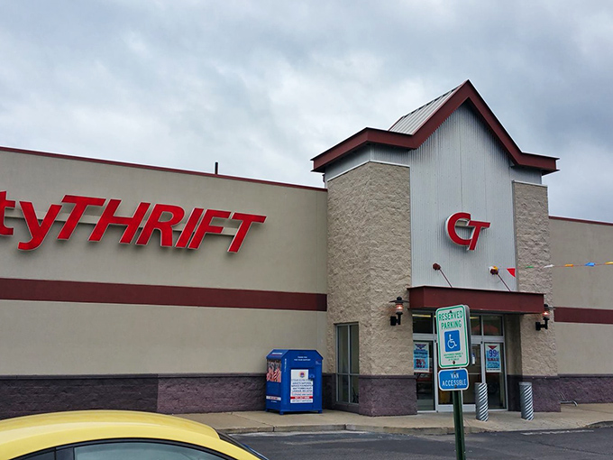 City Thrift's iconic red signage welcomes bargain hunters like a beacon of hope for wallets everywhere.