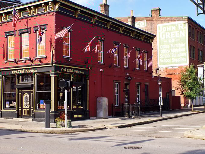 Historic Covington's red-brick charm! This corner pub looks like it's been telling stories since bourbon was invented.