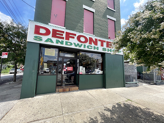 The iconic green facade of Defonte's beckons like a sandwich lighthouse guiding hungry souls to hero heaven.