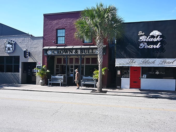 Downtown Dunedin's charm on full display &ndash; brick buildings, palm trees, and local shops like Crown & Bull create that perfect "I could live here" feeling.