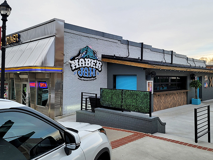 The retro charm of Fenders Diner's storefront hits you like a wave of nostalgia. That mountain logo promises hearty portions to fuel your adventures!
