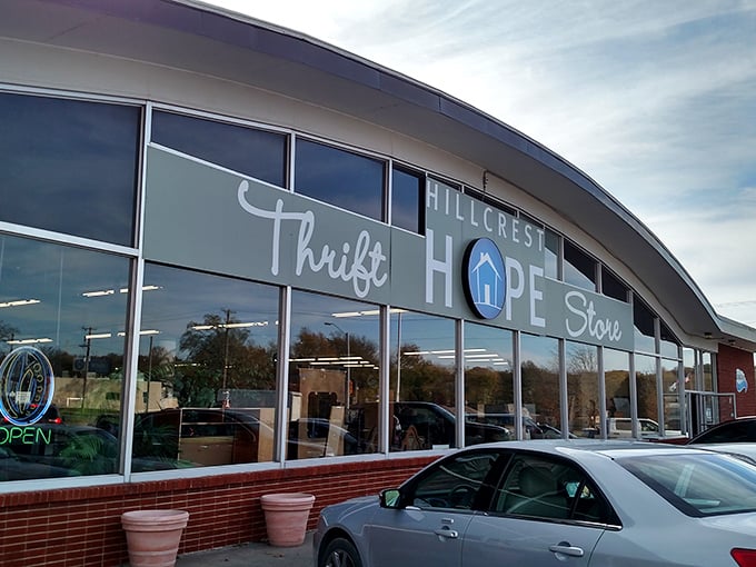 The sleek, modern facade of Hillcrest Hope Thrift Store promises treasures within. Like a fashion detective, you'll uncover bargains behind those gleaming windows.