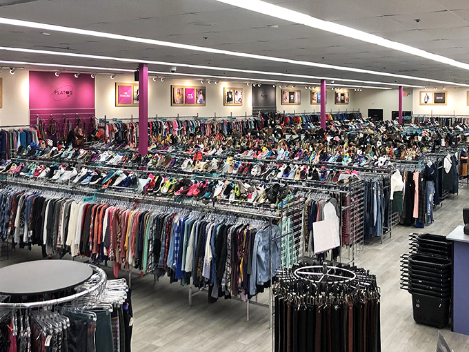 Endless racks of fashion possibilities at Plato's Closet. Like a treasure hunt where X marks the spot on that perfect jacket!