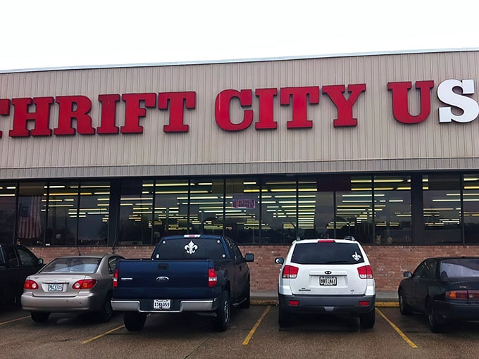 The bright red letters of Thrift City USA practically scream "bargains inside!" &ndash; treasure hunting begins here.