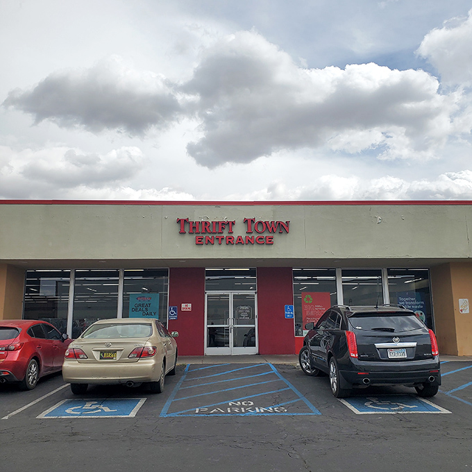 Thrift Town's welcoming entrance promises a treasure hunt that'll make your inner bargain detective do a happy dance!