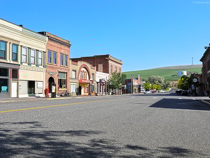 Historic brick storefronts line Waitsburg's Main Street, where time seems to slow down just enough to enjoy the little things.