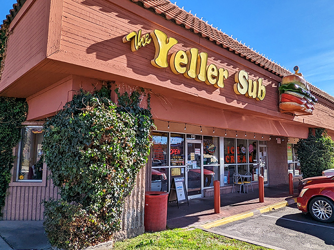 The Yeller Sub's bright sign is like a beacon of hope when your stomach's growling. This unassuming storefront promises sandwich salvation!