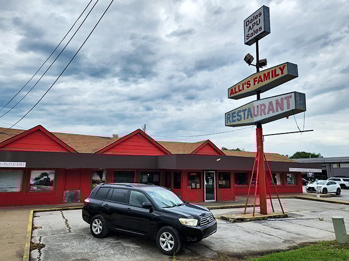 That vintage roadside sign promises what we're all really looking for - a family-style feast where calories don't count.