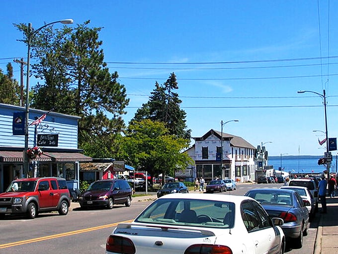 The view down Bayfield's waterfront street feels like a Norman Rockwell painting where everyone secretly has kayaks in their garages.